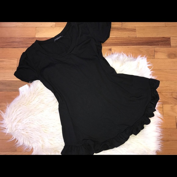 Tops | Basic Black Tee With Ruffle Bottom | Poshmark